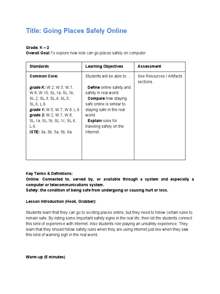 Title Going Places Safely Online | PDF | Online And Offline | Internet