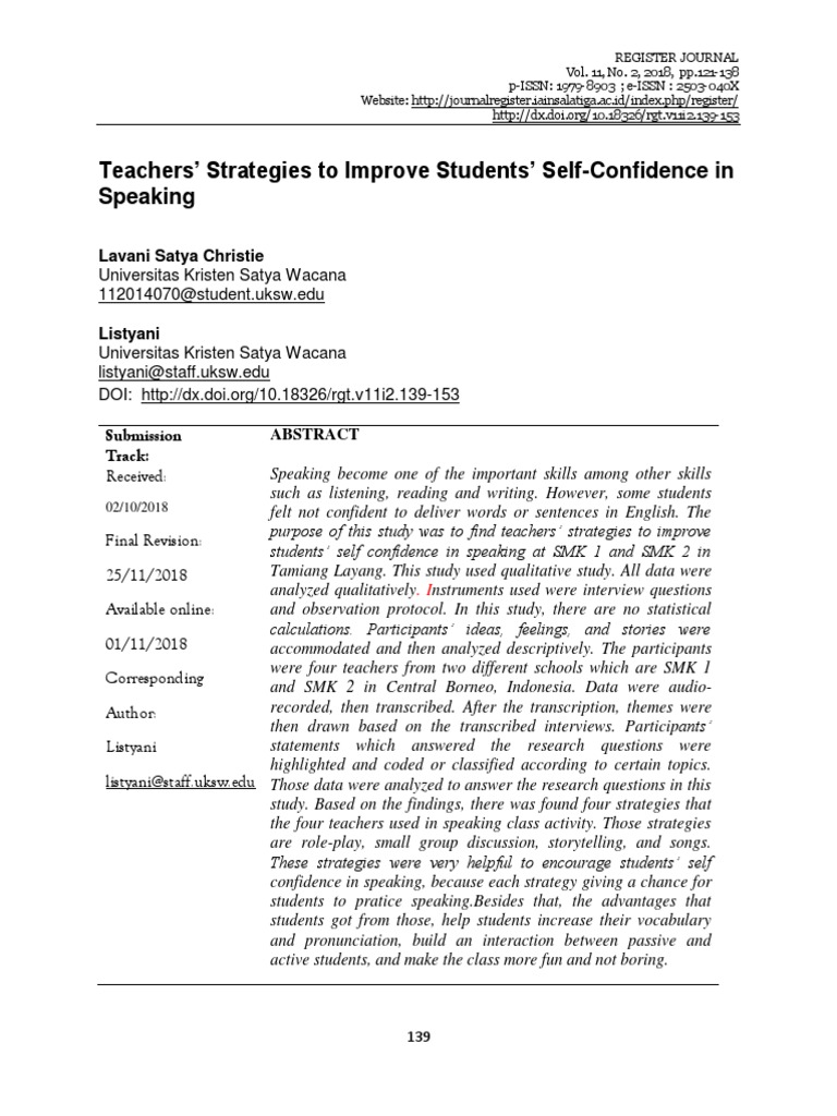 Strategies to Boost Students' Speaking Confidence | PDF | English As A ...