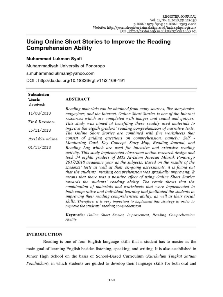 Using Online Short Stories To Improve The Reading Comprehension Ability ...