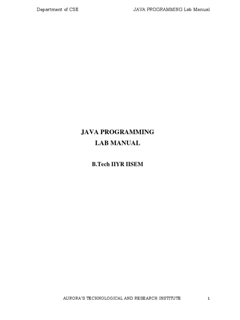 Java Programming Manual Pdf Object Oriented Programming