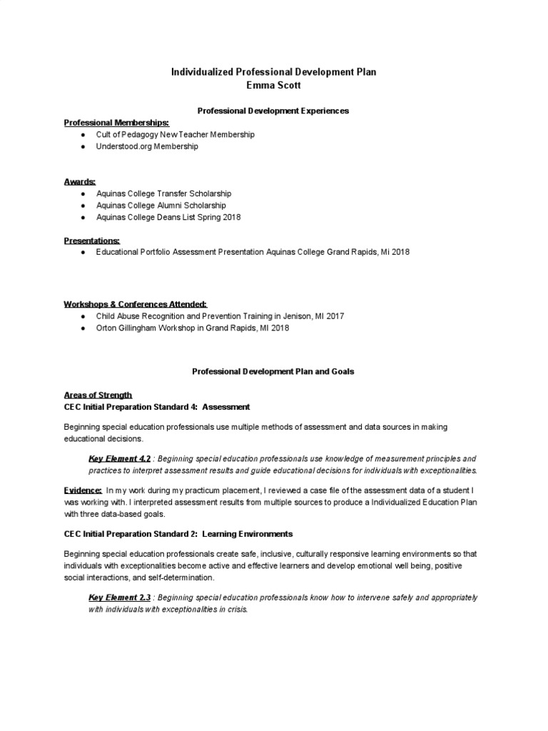 Professional Development Plan | PDF | Special Education ...