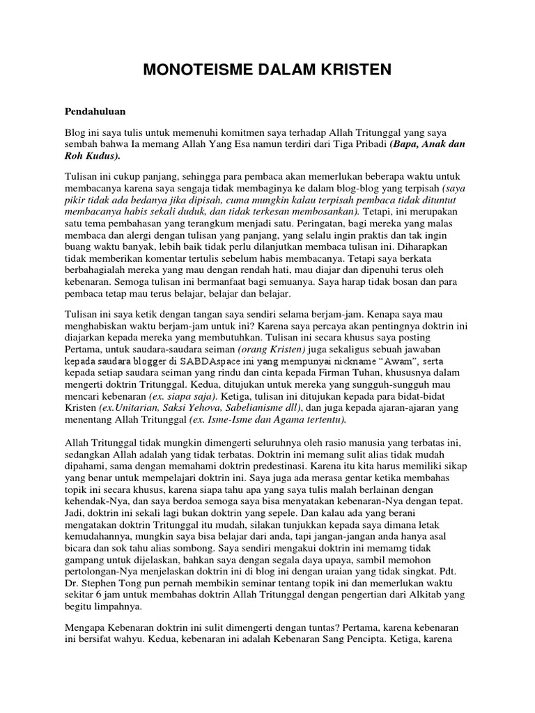 Monoteisme Dalam Kristen | PDF | Agama & Spiritualitas