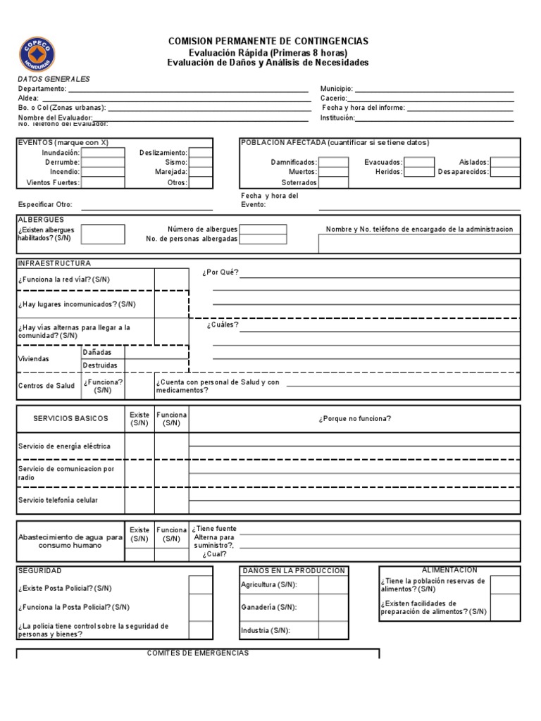 Formato EDAN Primeras 8 Horas | Descargar gratis PDF | Desastres naturales | Naturaleza