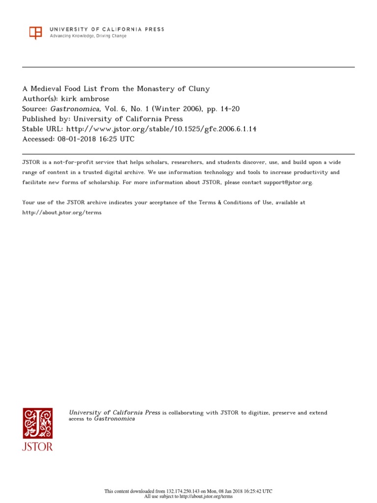 A Medieval Food List From The Monastery PDF | PDF | Monk