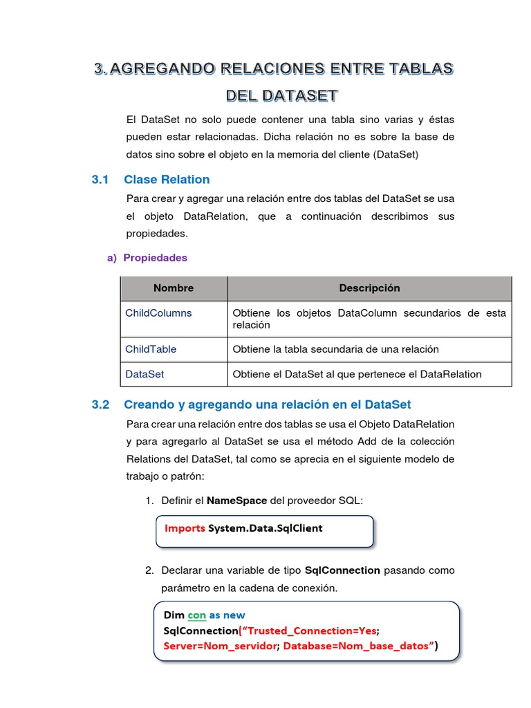Relaciones entre Tablas en DataSet | PDF | Tabla (base de datos) | SQL