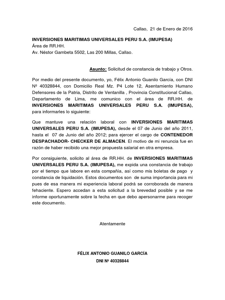 Solicitud de Contancia de Trabajo | PDF