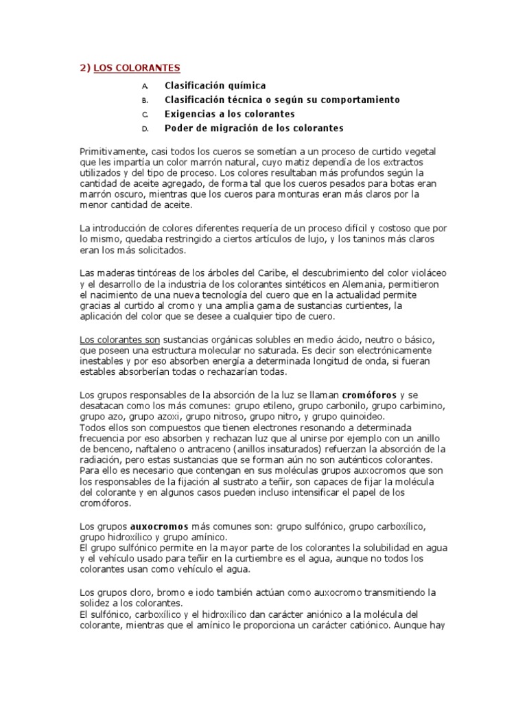 Clasificacion De Colorantes Para Curtido Pdf Color Sal Química