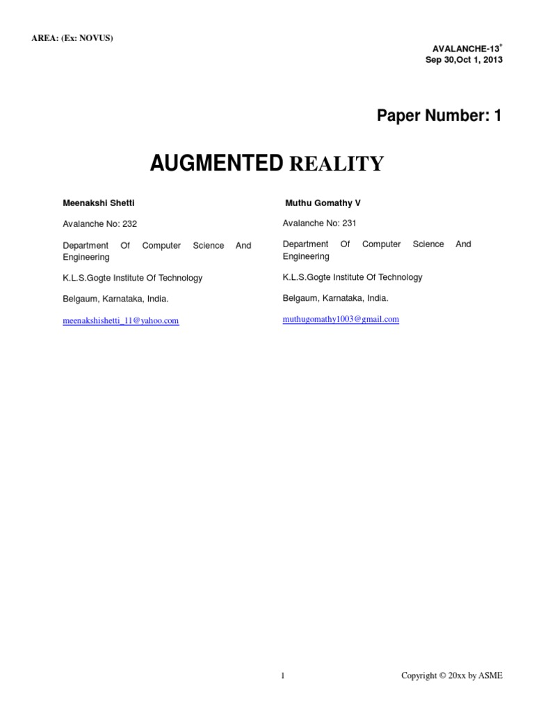 PAPER - Augmented Reality | PDF | Virtual Reality | Computing