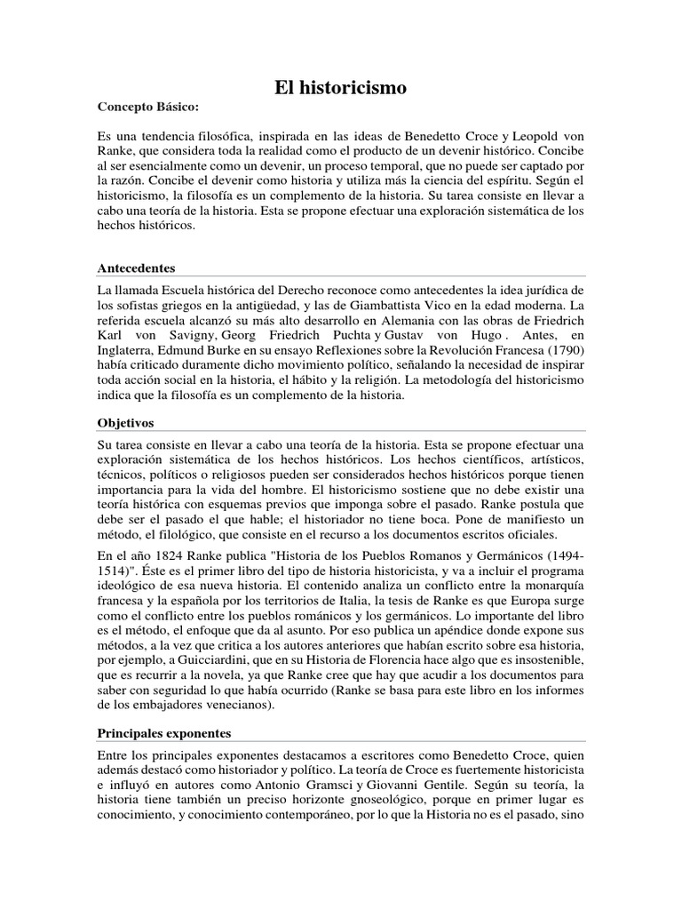 Definición y características del historicismo | PDF | Epistemología ...