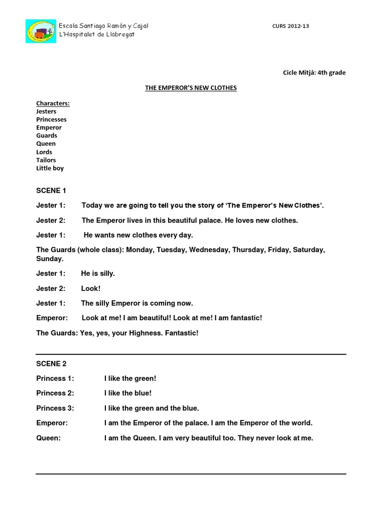 The Emperor's New Clothes Play Script | PDF | Leisure | Clothing