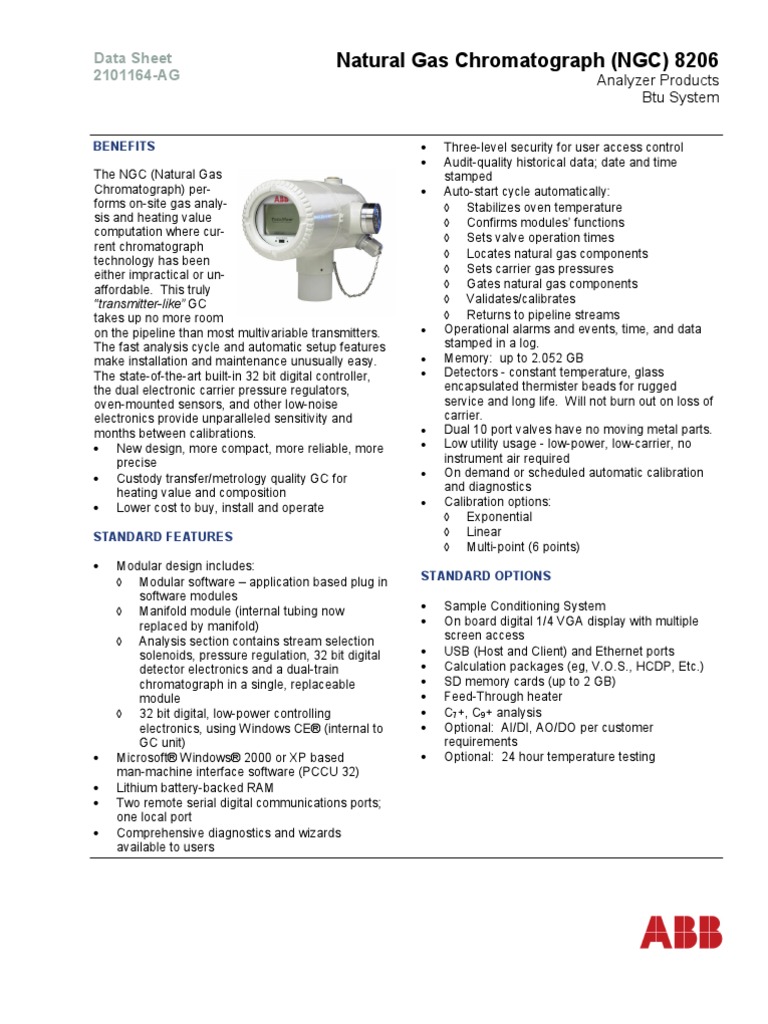 Natural Gas Chromatograph (NGC) 8206: Data Sheet 2101164-AG | PDF | Gas ...