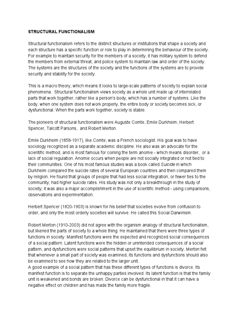 Structural Functionalism | Download Free PDF | Émile Durkheim | Sociology