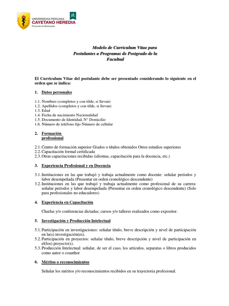 Modelo Curriculum | PDF