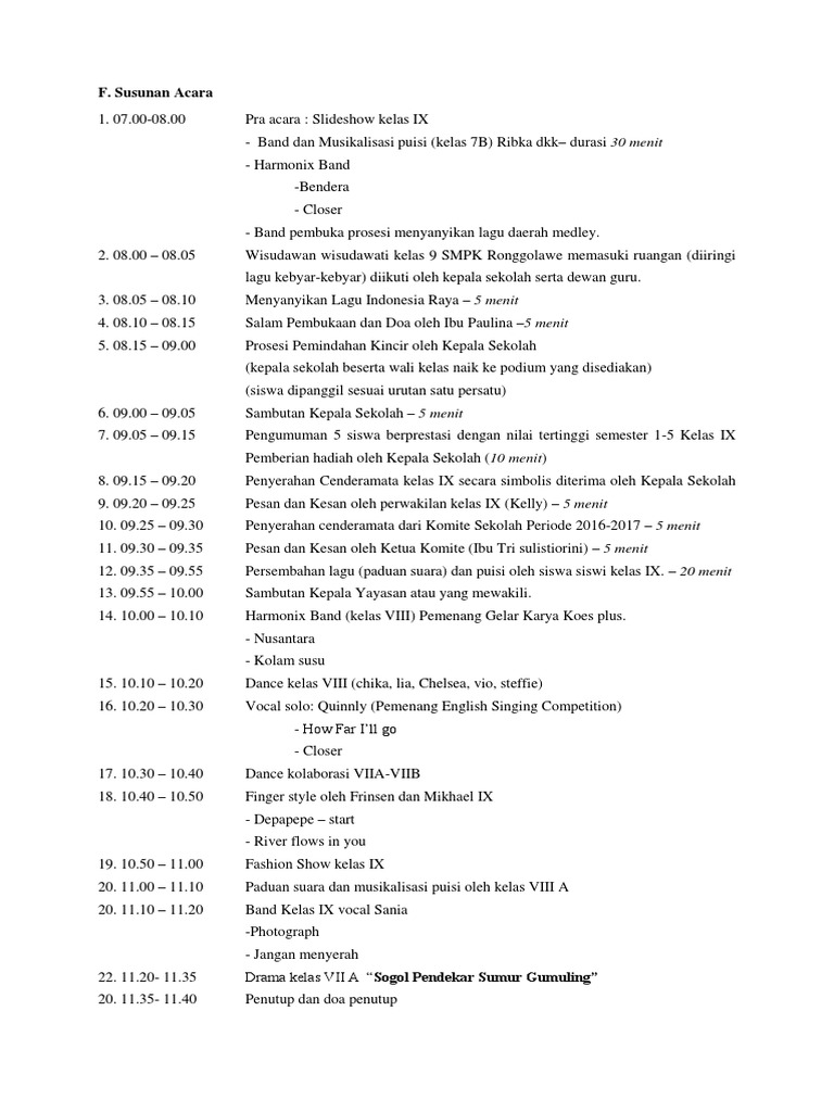 Acara Wisuda SMPK Ronggolawe | PDF