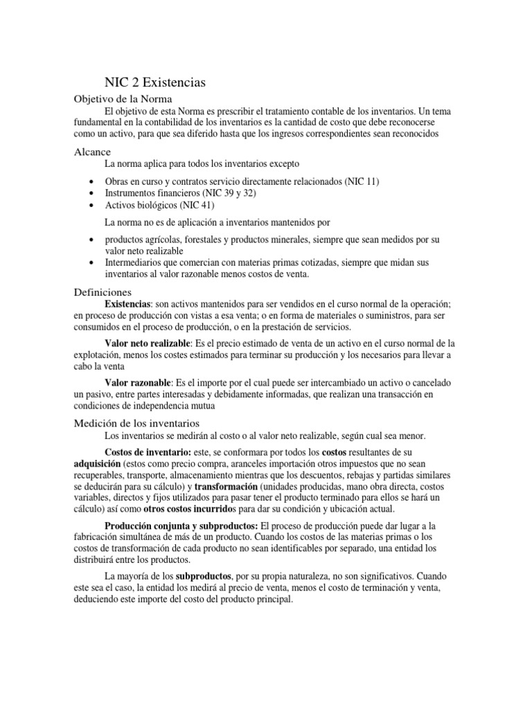 Resumen NIC 2 | PDF | Inventario | Costo