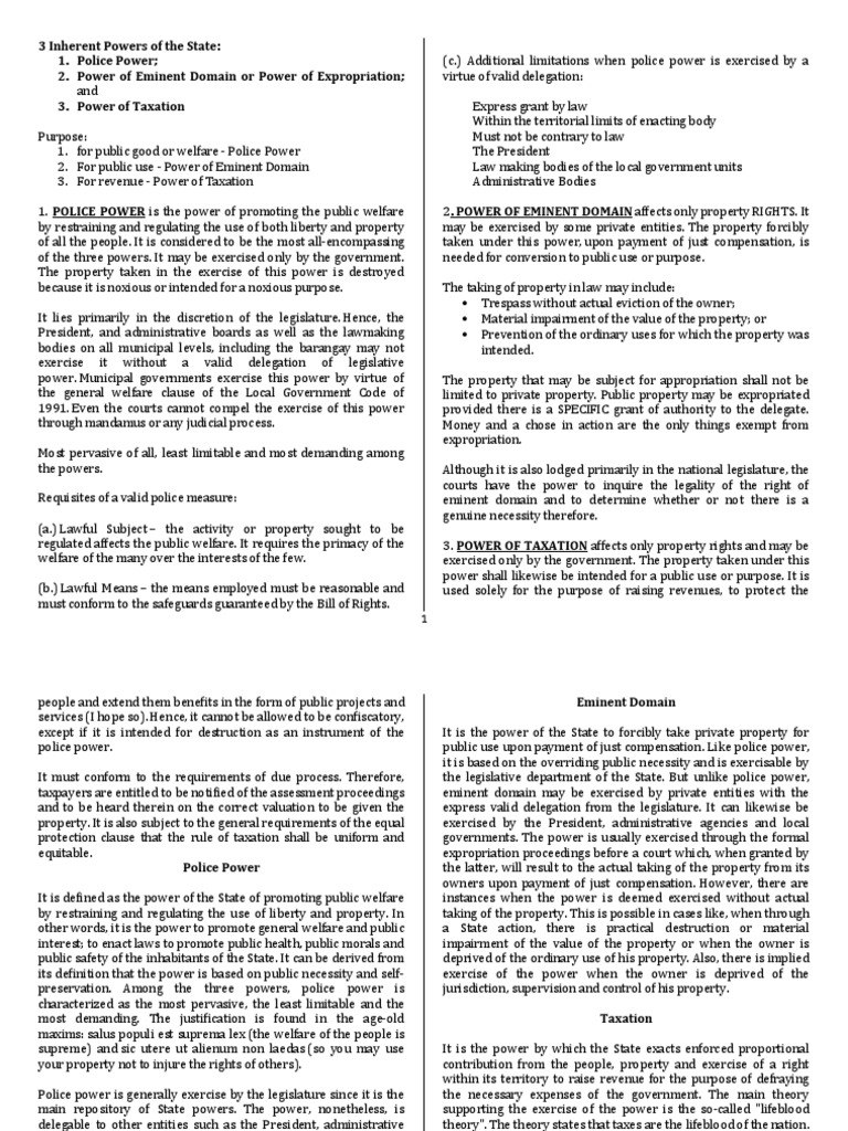 3 Inherent Powers of The State | Download Free PDF | Eminent Domain ...