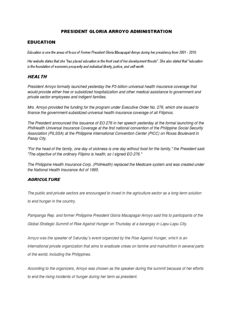 Arroyo Administration: Key Contributions | PDF | Philippines | Hunger