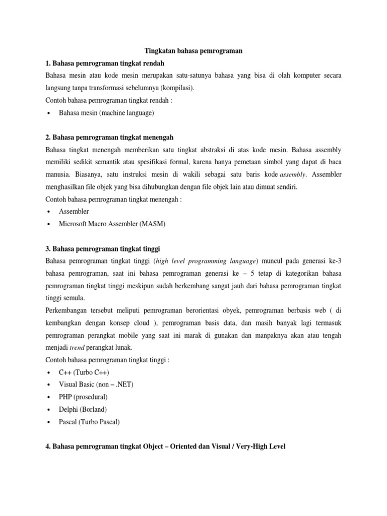 Tingkatan Bahasa Pemrograman | PDF