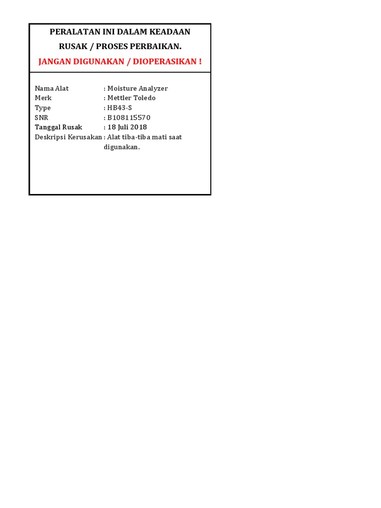 Label Alat Rusak | PDF