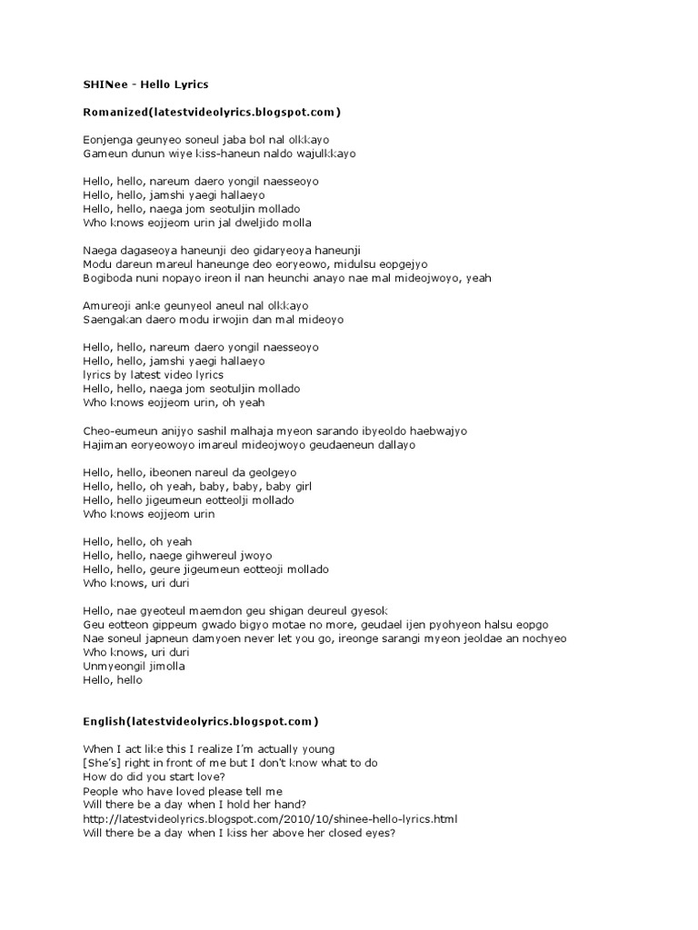 SHINee - Hello Lyrics Overview | PDF