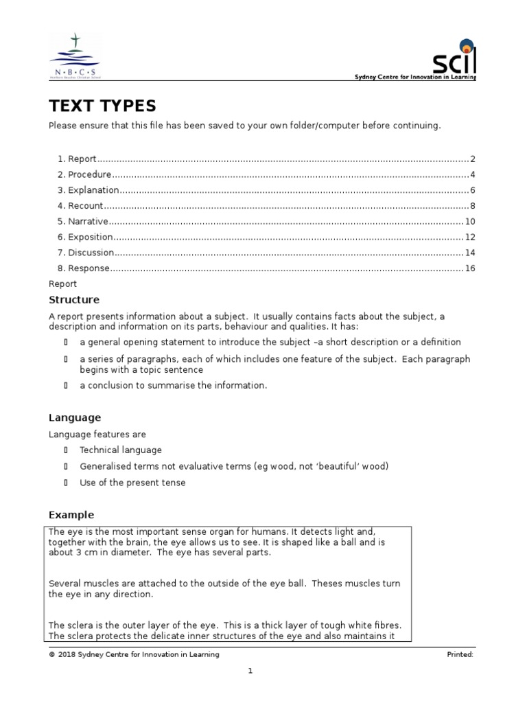 Text Types Worksheet | PDF | Eye | Lens (Optics)