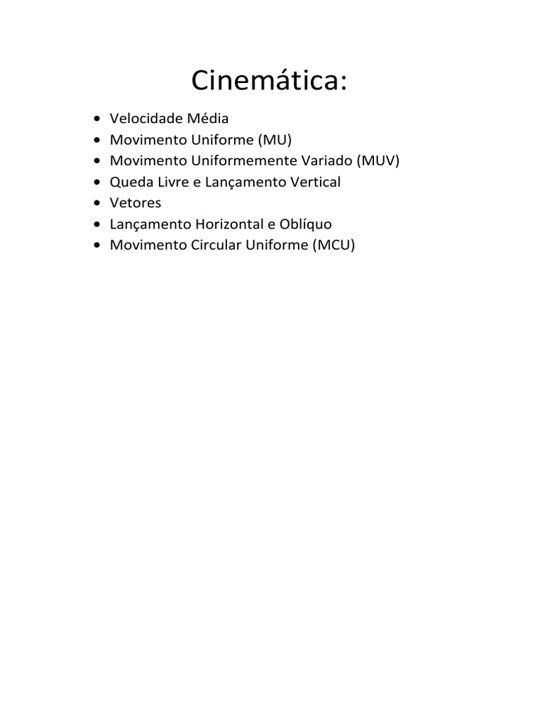 Resumo Sobre Cinemática - Enem | PDF | Velocidade | Velocidade