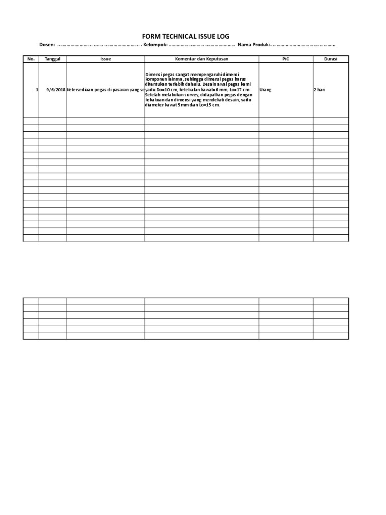 Log Masalah Teknis Formulir | PDF | Komputer | Teknologi & Rekayasa