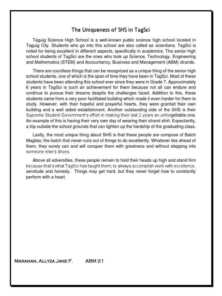 The Uniqueness of SHS in TagSci | PDF