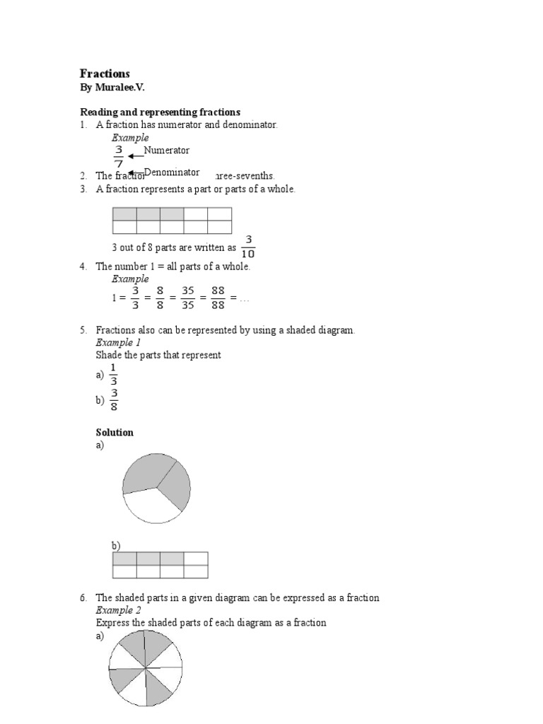 Reading and Representing Fractions Explained | PDF | Fraction ...