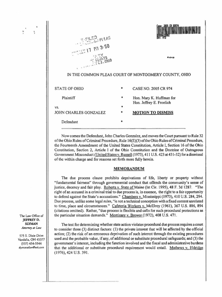 Jud Mcmillin - Motion To Dismiss Due To Misconduct | PDF | Fourteenth Amendment To The United ...