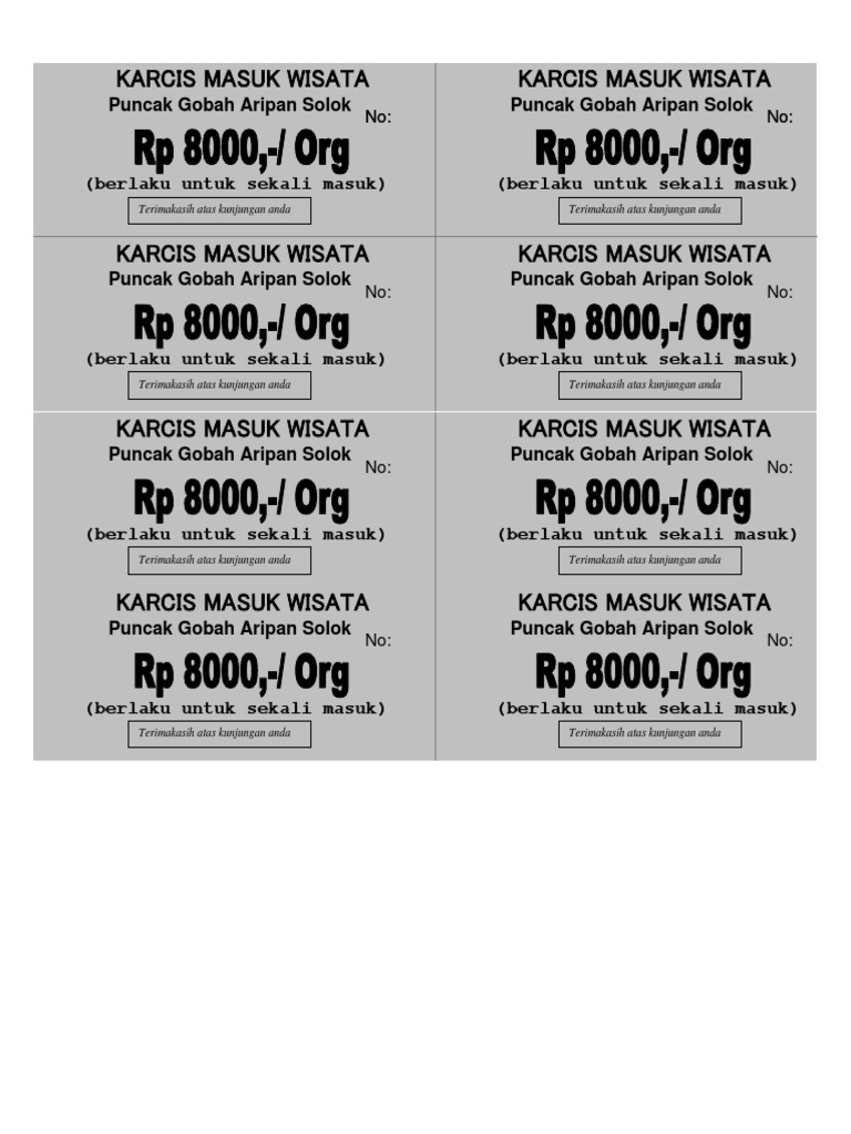 Karcis Masuk Puncak Gobah Aripan | PDF