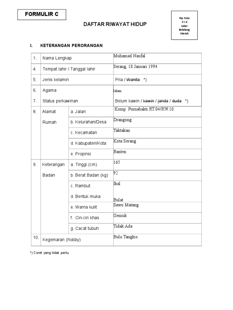Formulir C - DRH Cpns 2018 BPPT | PDF