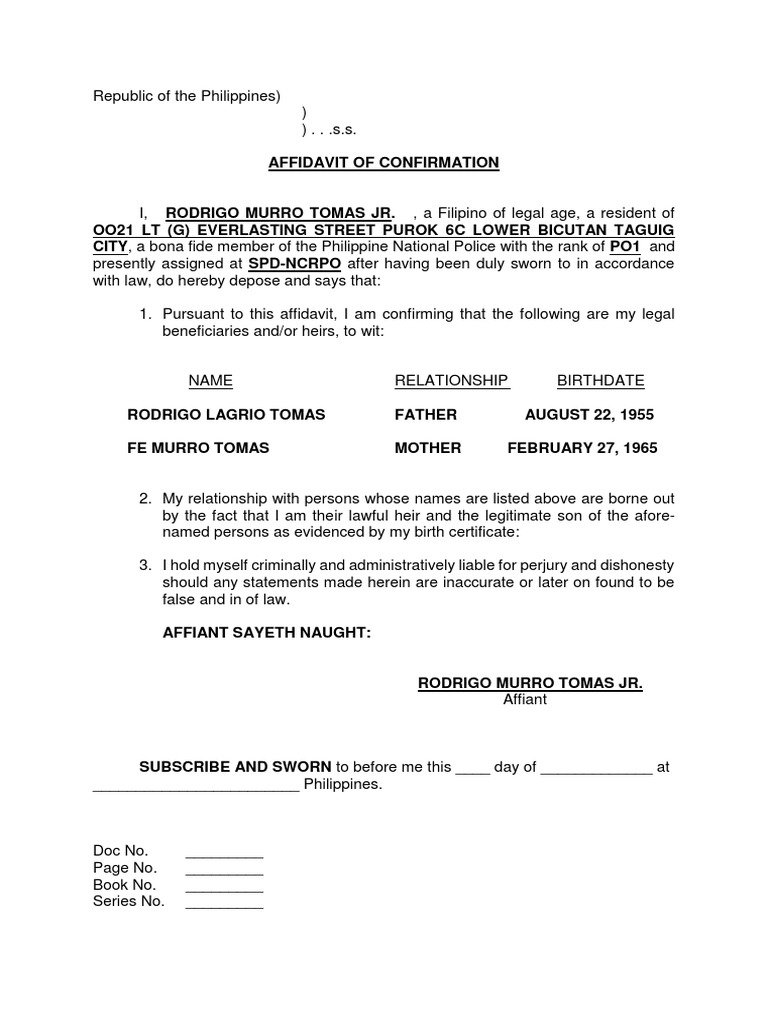 Affidavit of Confirmation.docx | Affidavit | Legal Communication