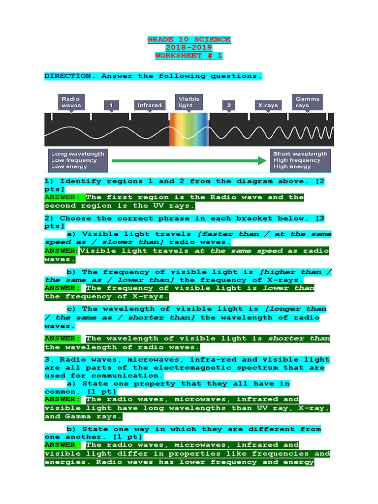 DIRECTION. Answer The Following Questions.: Grade 10 Science 2018-2019 ...