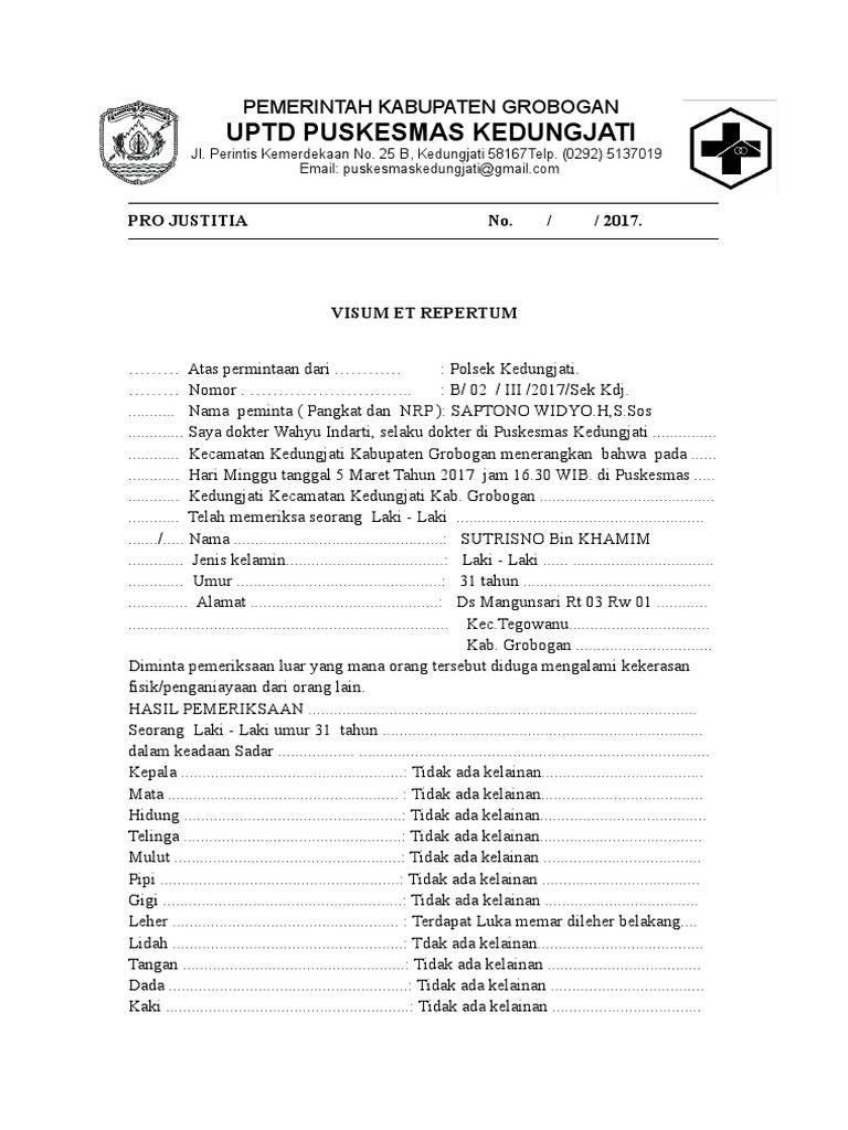 Contoh Surat Visum KDRT Puskesmas | PDF