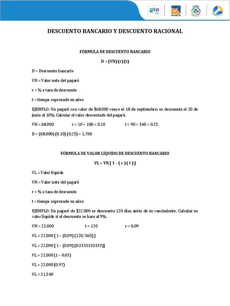 Descuento Bancario y Descuento Racional | Tarifas | Interés