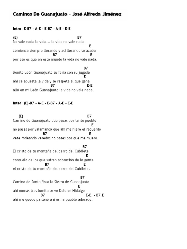 Caminos de Guanajuato: Letra y Acordes | PDF