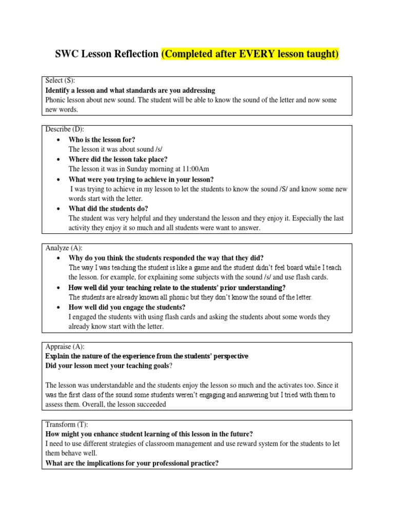 Reflection Lesson | PDF