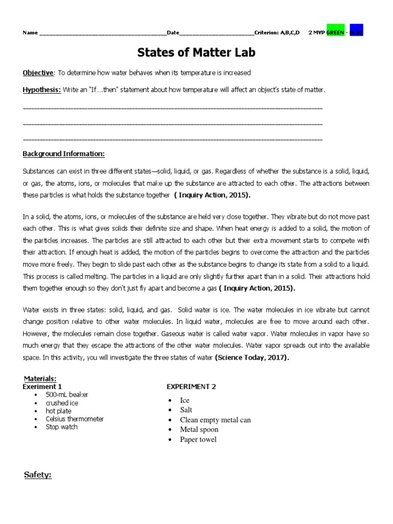 States of Matter Lab | PDF | Water Vapor | Matter