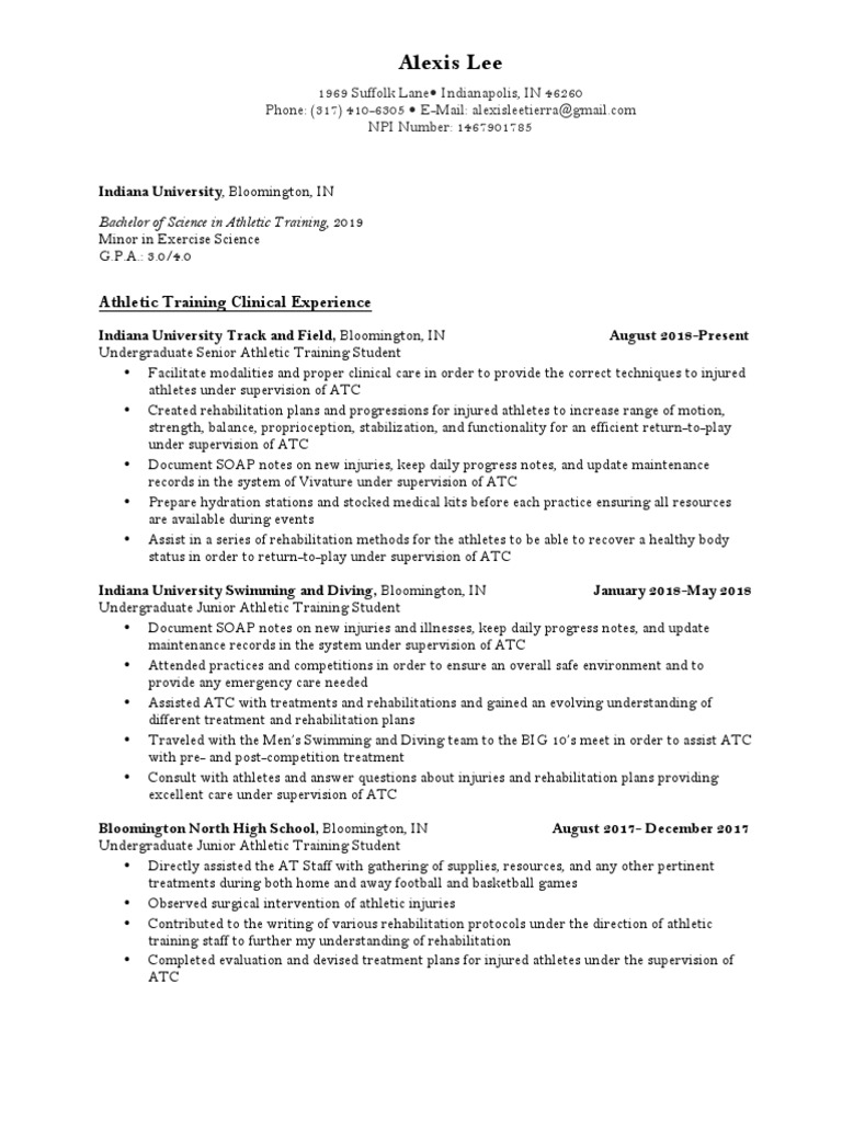 Updated at Resume | PDF | Indiana University Bloomington | Physical Therapy