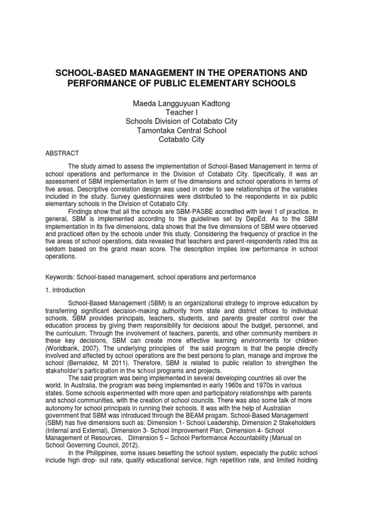 School-Based Management in The Operation | PDF | Survey Methodology ...