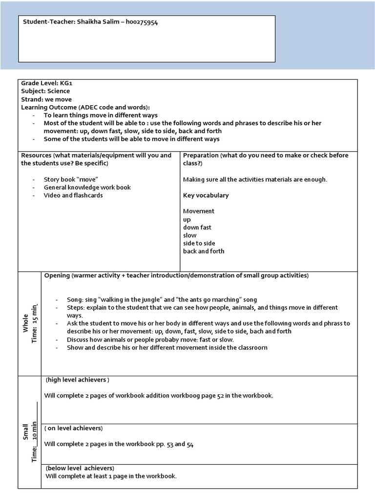 lesson plan template for centers | Lesson Plan | Teaching