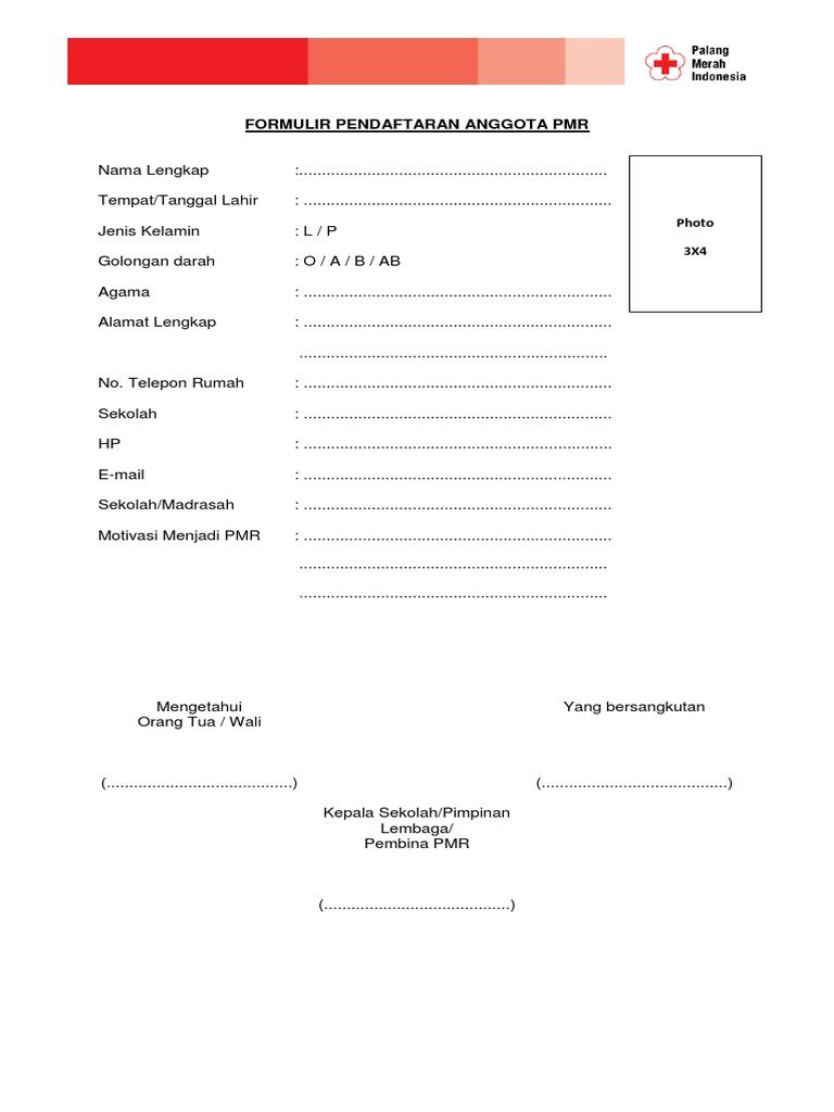 Formulir Pendaftaran Anggota PMR | PDF