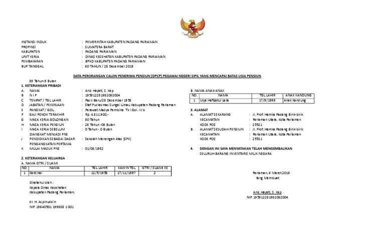 Data Perorangan Penerima Pensiun | PDF