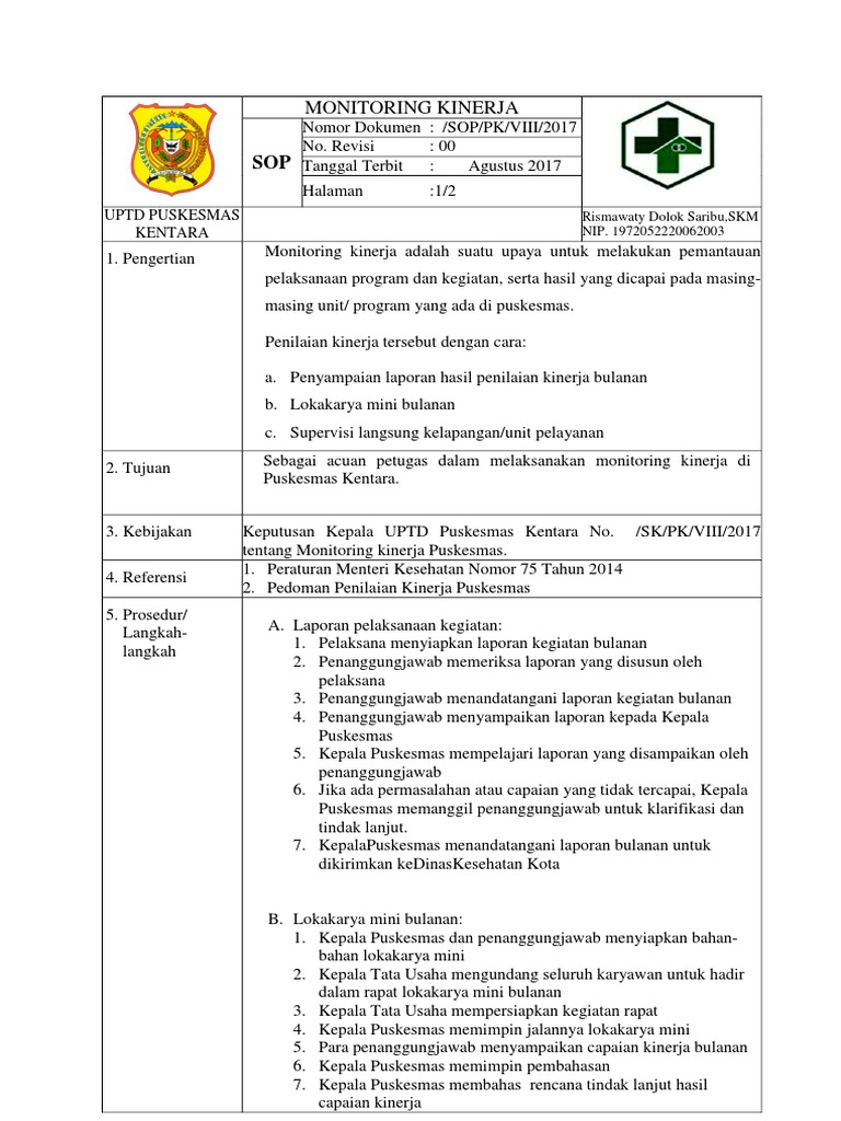 Sop Monitoring Kinerja | PDF