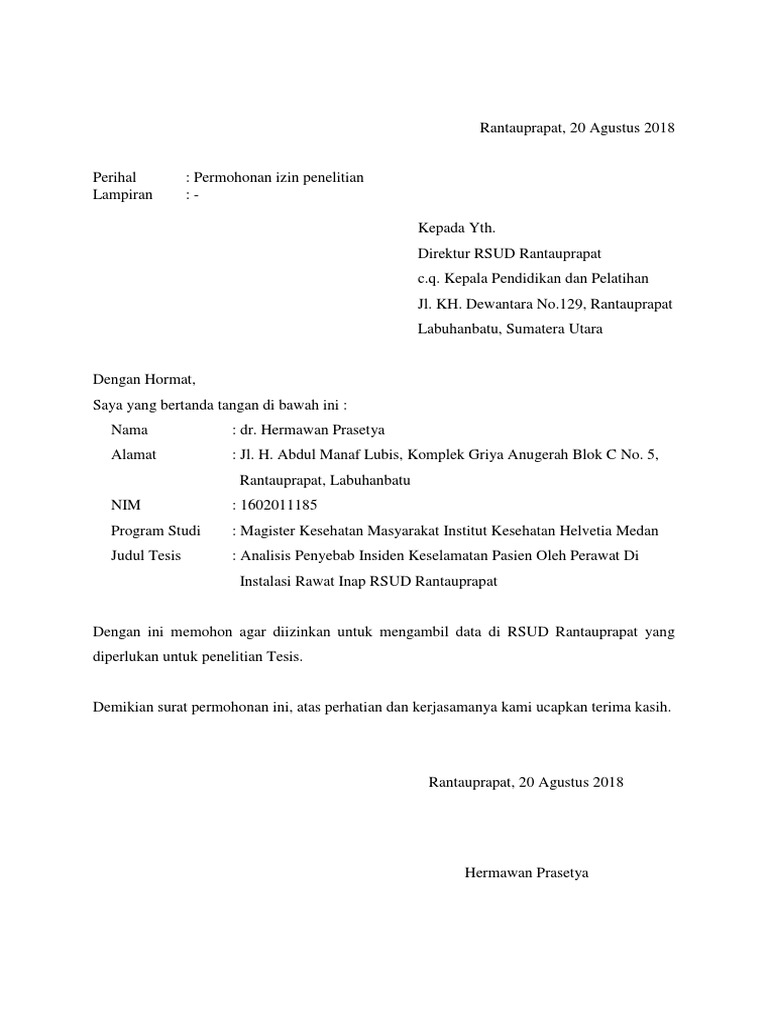 Surat Permohonan Data Penelitian Tesis | PDF