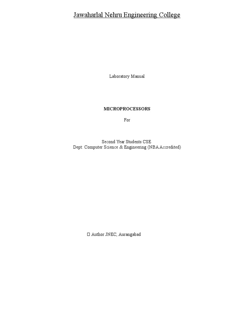 Jawaharlal Nehru Engineering College: Laboratory Manual | PDF | Subroutine | Assembly Language
