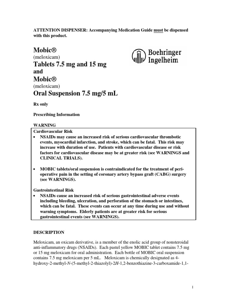 Mobic® Tablets 7.5 MG and 15 MG Mobic® Oral Suspension 7.5 mg/5 ML ...