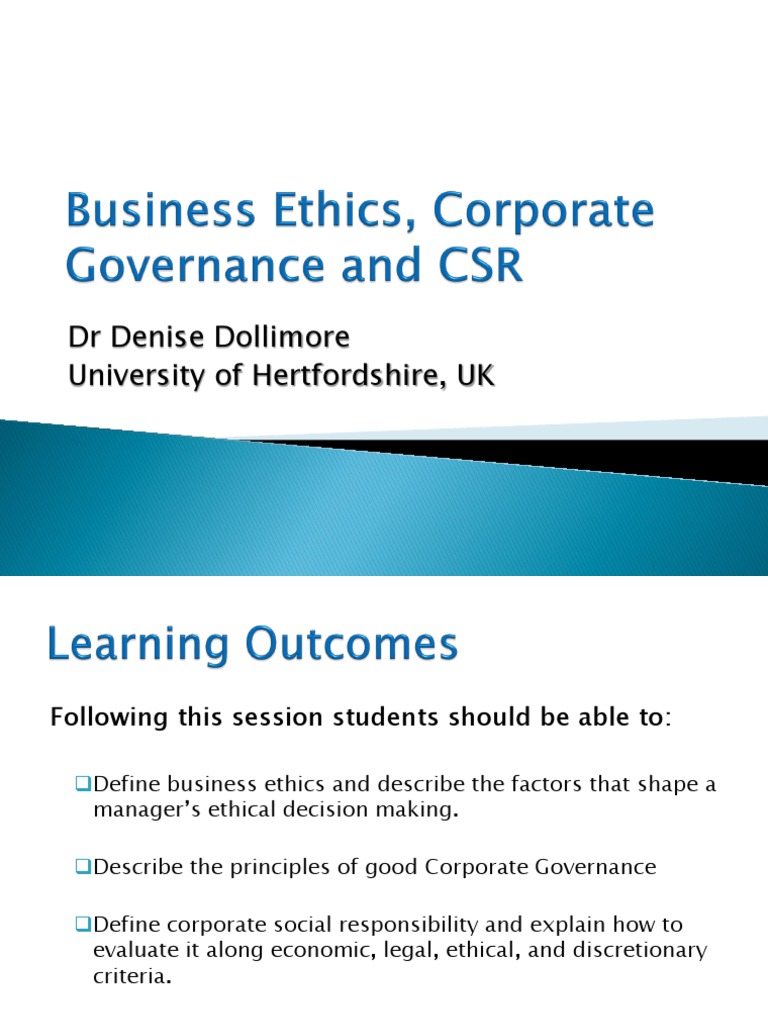 Business Ethics and Corporate Governance | PDF | Business Ethics ...