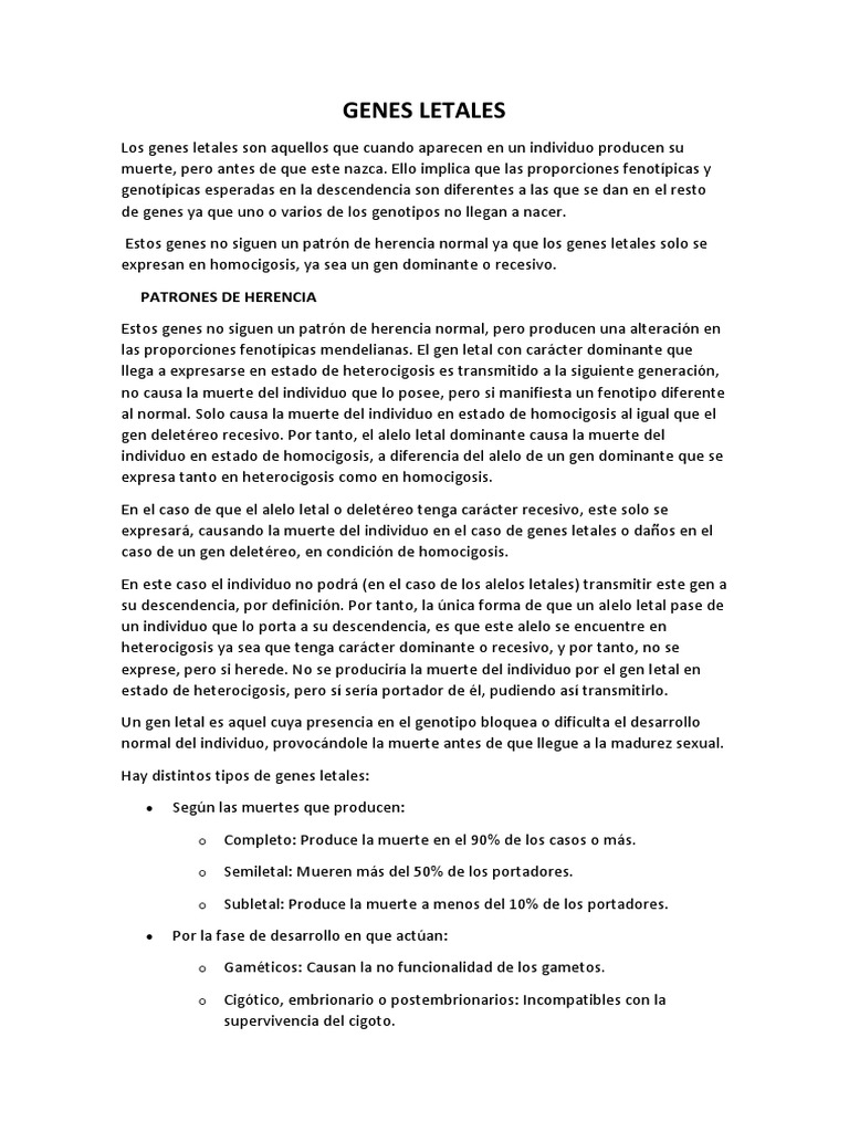 Genes Letales | PDF | Dominancia (Genética) | Genética